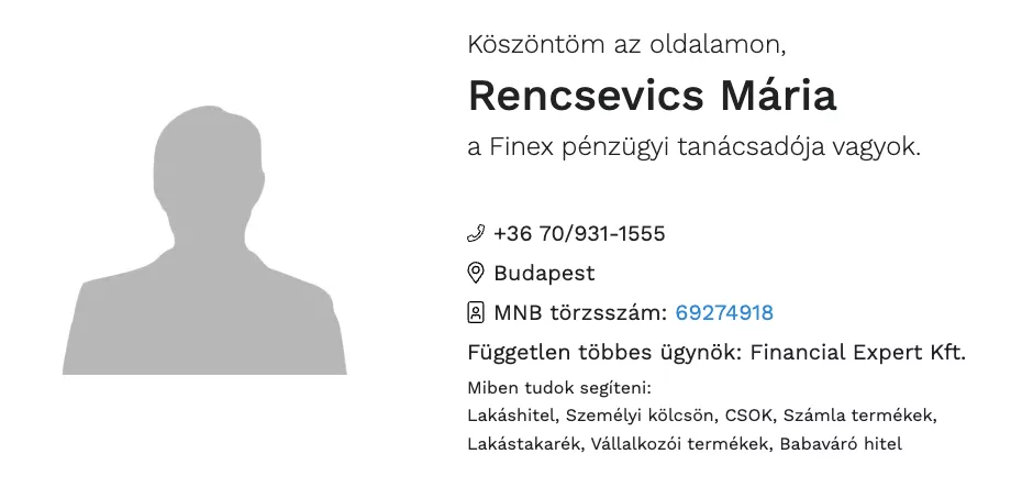 Rencsevics Mária - oldala | bankradar.hu